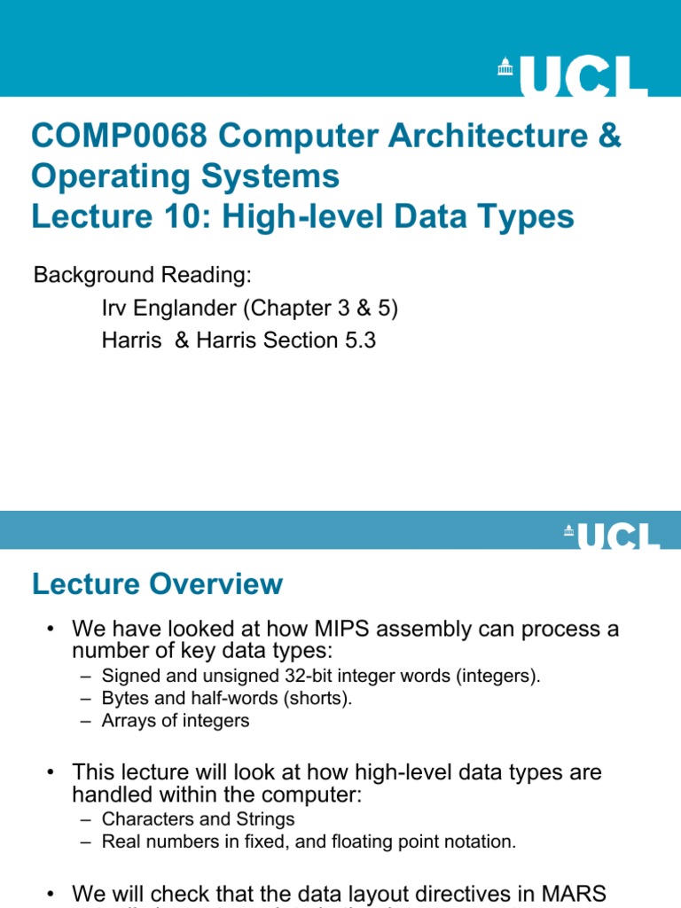 COMP0068 Lecture10 High Level Data Types | PDF | Ascii | Decimal