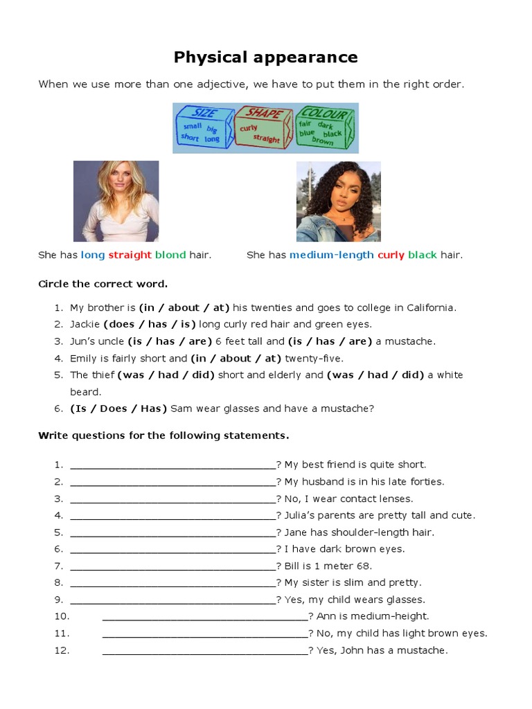 Physical Appearance - Worksheet | PDF