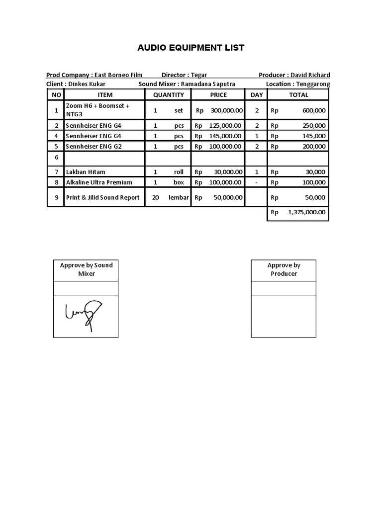 Audio Equipment List for Film Production | PDF