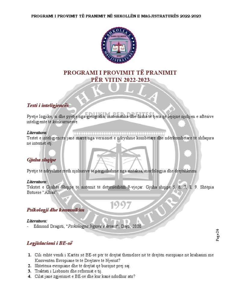 Programi I Pranimit 2022 2023 195e99b881 531aaec4f8 | PDF