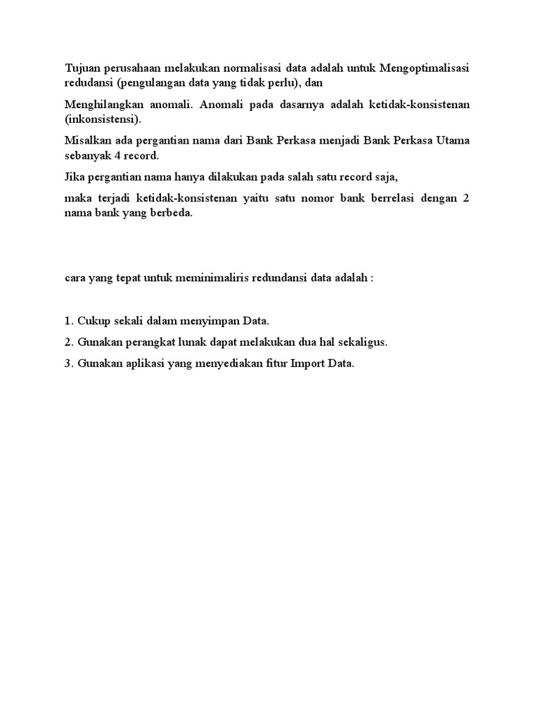 Tujuan Normalisasi Data Adalah Untuk Mengoptimalisasi Redudansi | PDF