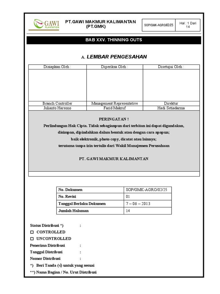 Prosedur Thinning Out Kelapa Sawit | PDF