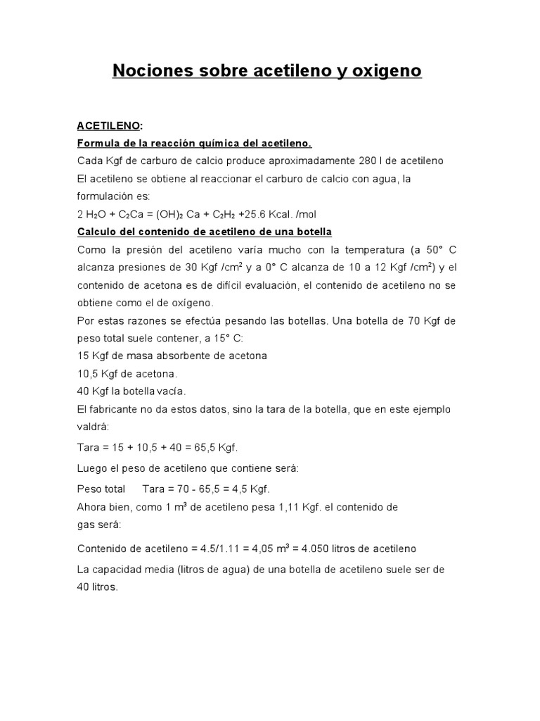 Nociones Sobre Acetileno y Oxigeno | PDF | Cocina, comidas y vino