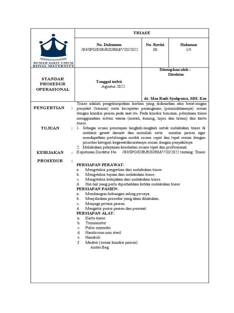 SOP Triase di IGD | PDF