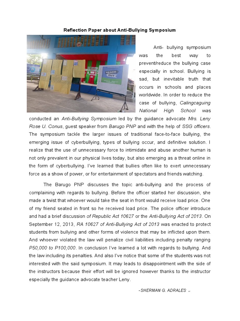Reflection Paper About Anti-BULLY | PDF | Bullying | Cyberbullying
