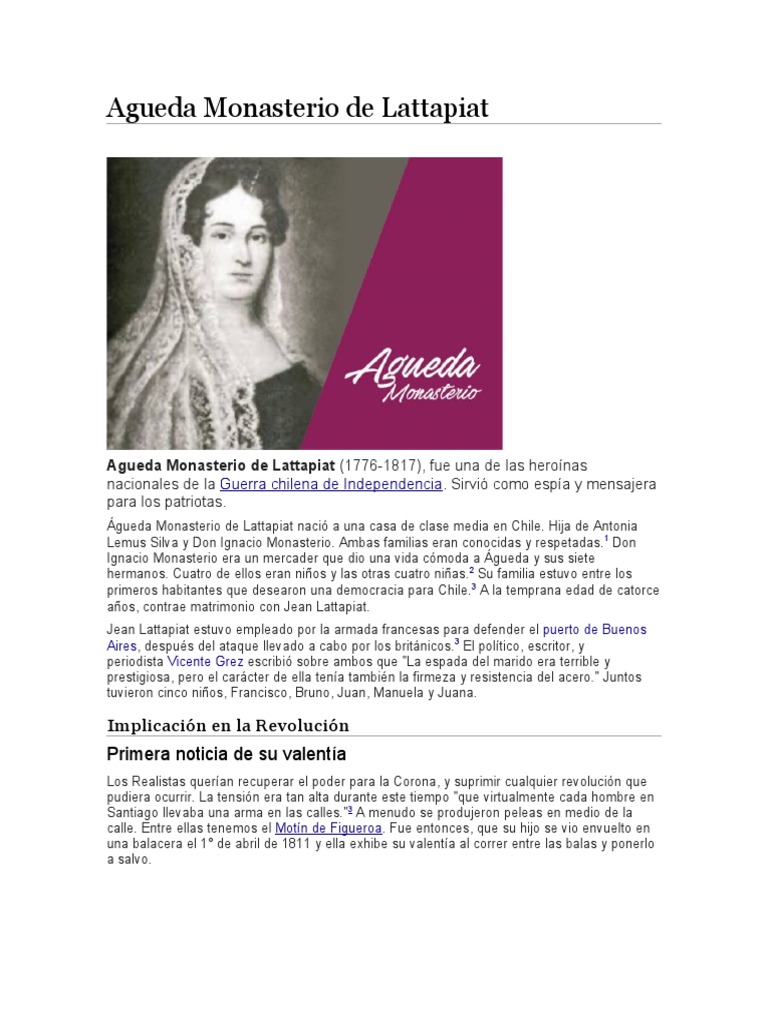 Águeda Monasterio: Heroína de la Independencia | PDF | Chile | Conflictos