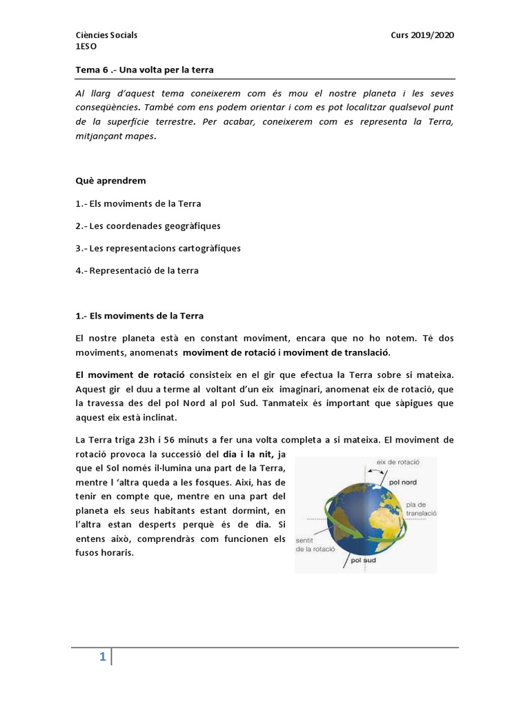 Apunts Tema 6. Una Volta Per La Terra | PDF