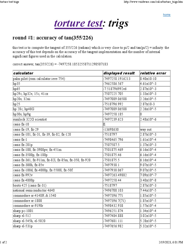Calculator Torture Test Trigs | PDF | Computer Engineering | Classes Of ...