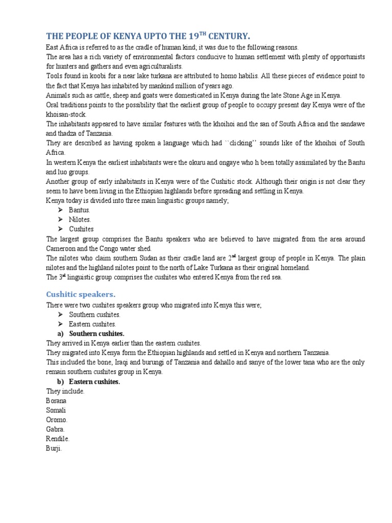 Early Inhabitants of Kenya to 19th Century | PDF | Kenya | Ethnicity