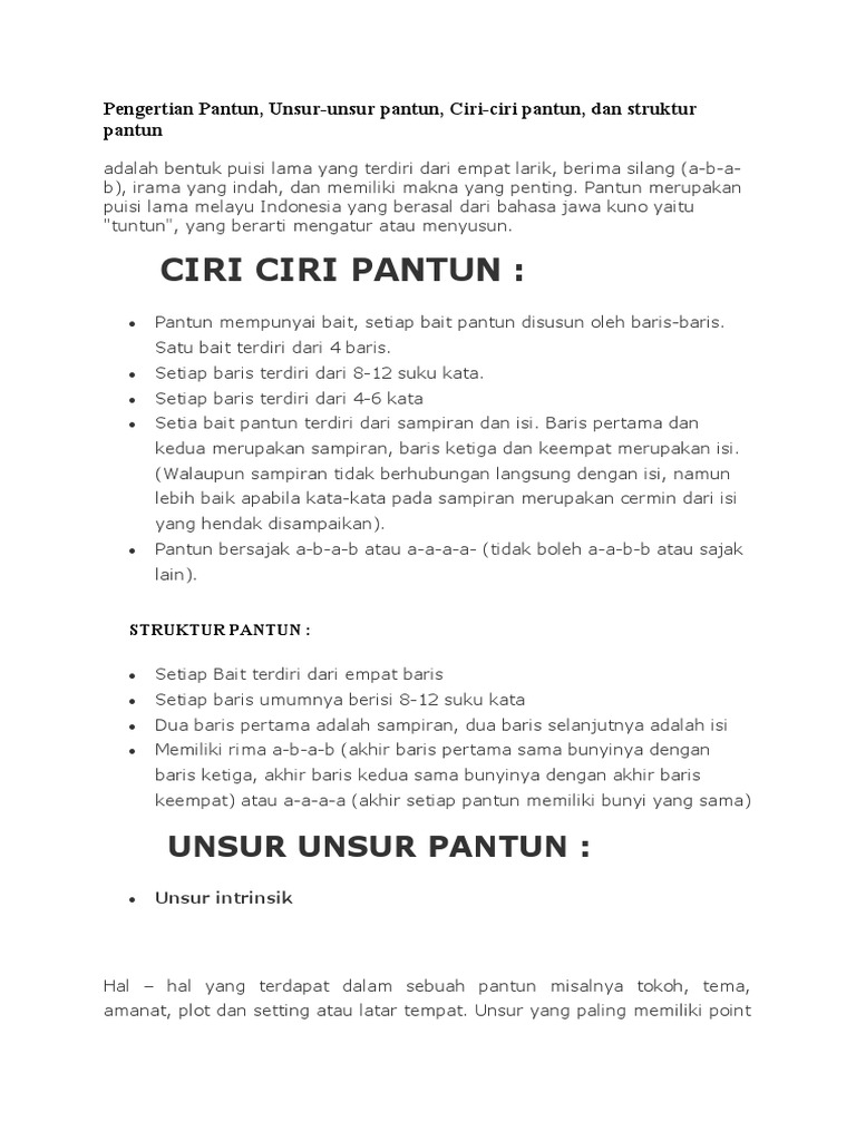 Unsur dan Ciri Pantun dalam Sastra | PDF