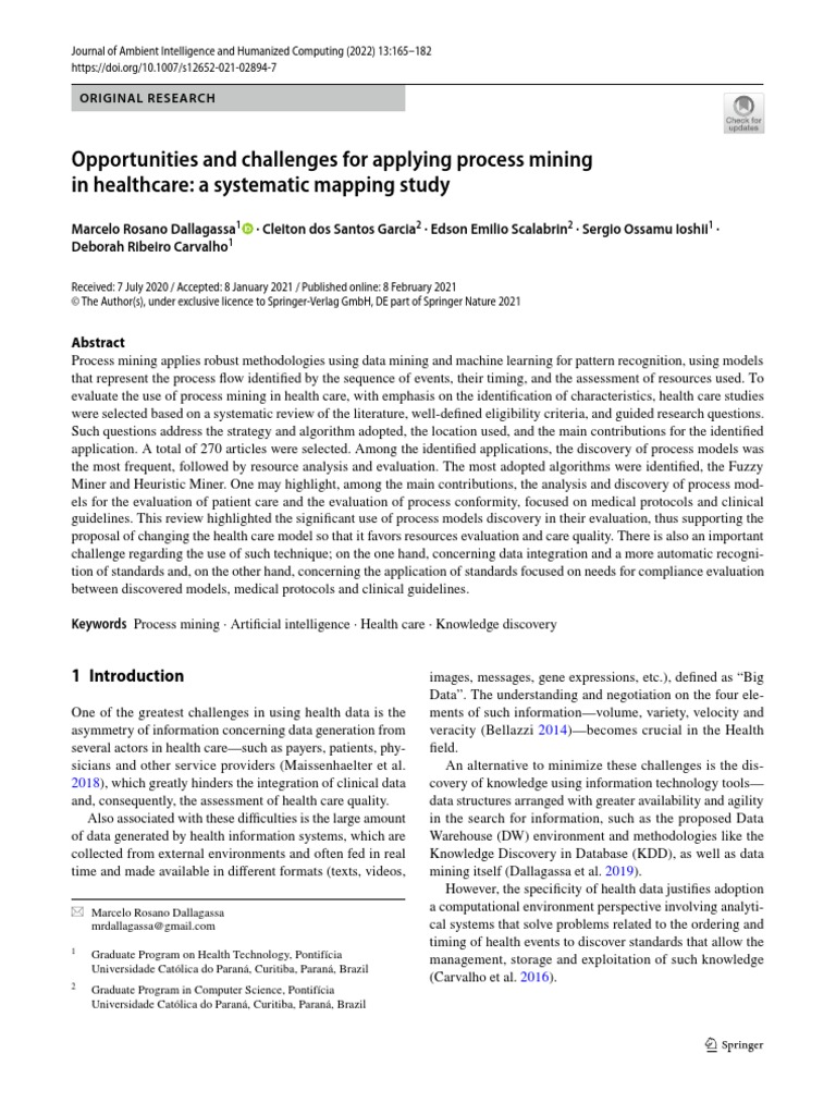 Opportunities and Challenges For Applying Process Mining | PDF | Systematic Review | Health Care