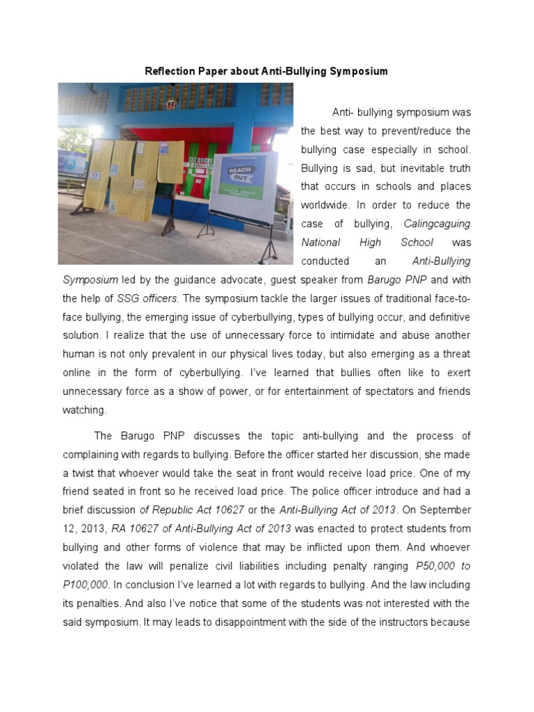 Reflection Paper About Anti-Bullying Symposium 2022 | PDF | Bullying ...