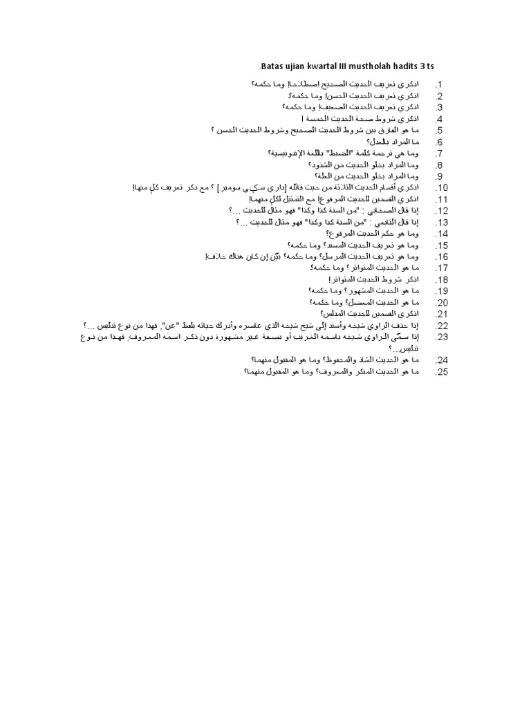 Soal2 Mustholah Hadits 3ts | PDF