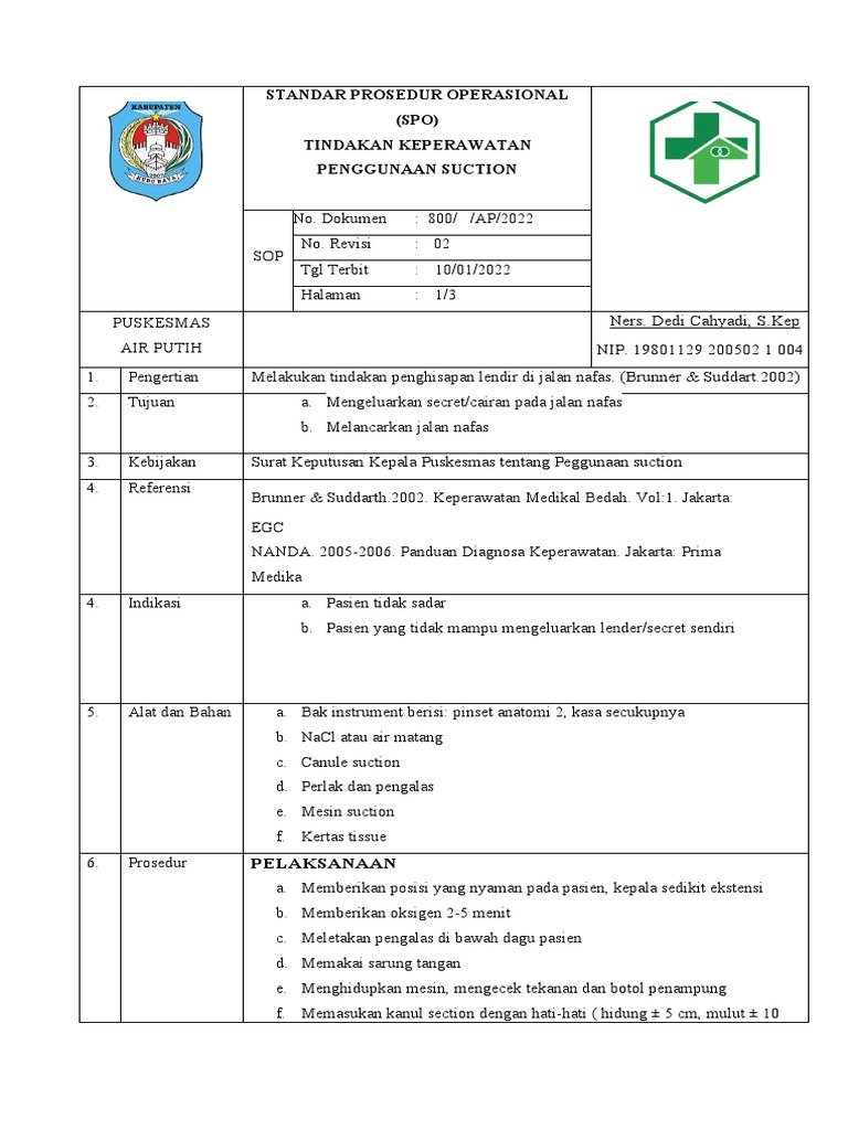Sop Penggunaan Suction | PDF