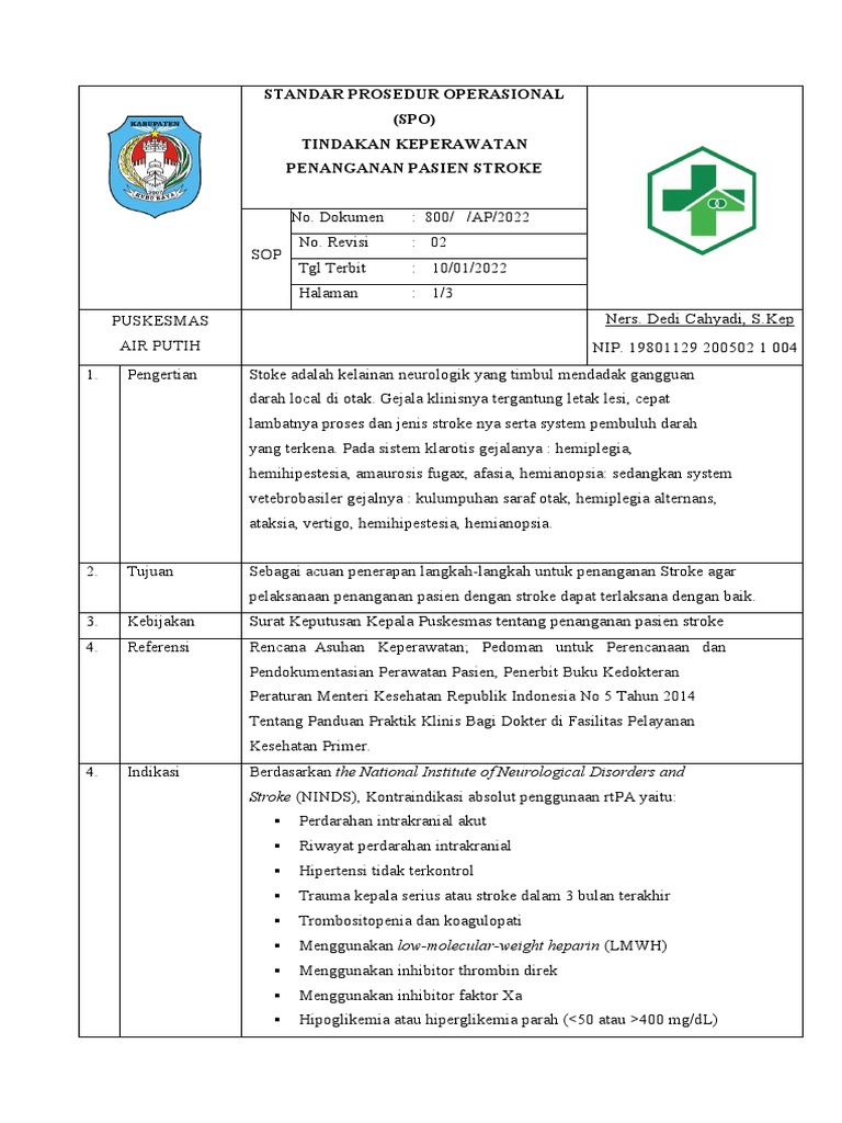 Sop Penanganan Pasien Stroke | PDF