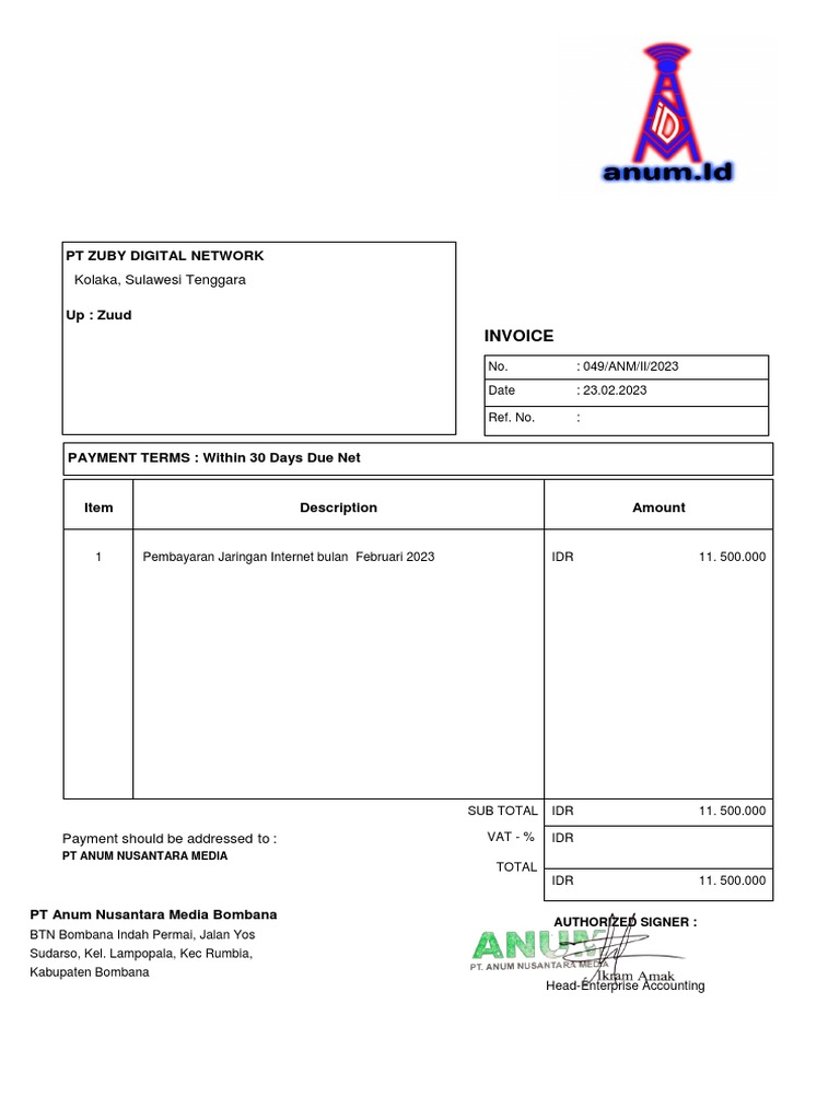PT - Zuby Digital Network Invoic Februari | PDF