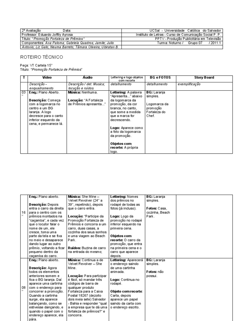 Modelo de Roteiro Técnico | PDF