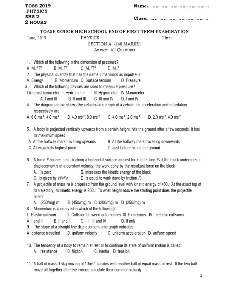 Physics Questions 2019 | PDF | Collision | Force