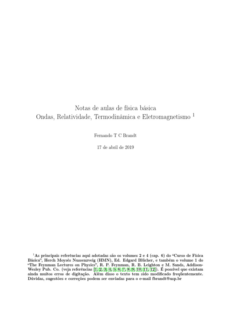 Notas de aulas de física básica: Ondas, Relatividade, Termodinâmica e Eletromagnetismo | PDF ...