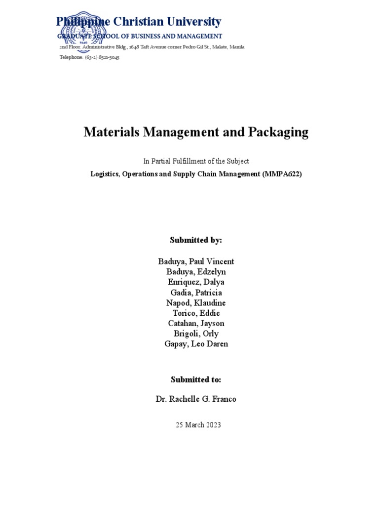 Material Management and Packaging (Word Format) | PDF | Warehouse ...