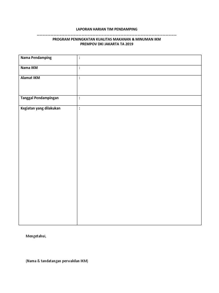Form Laporan Harian Pendamping | PDF