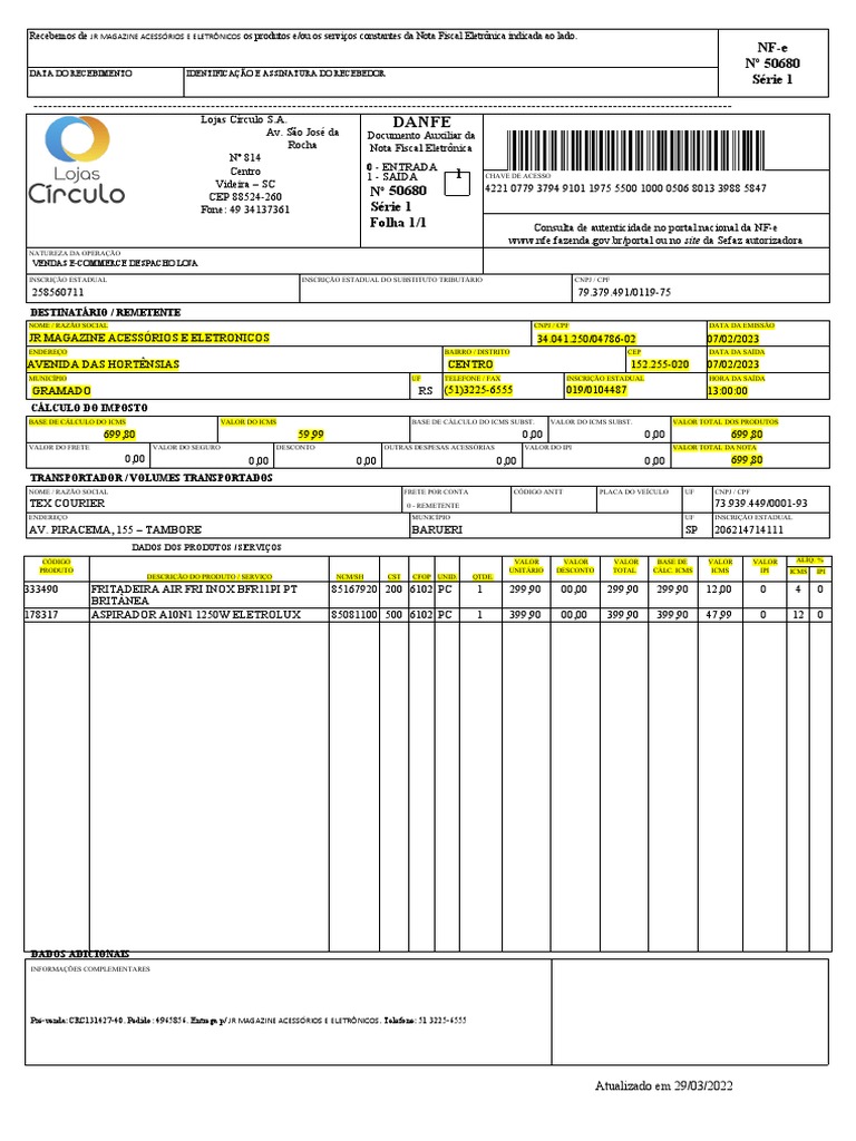 Atividade1 - NF-e Danfe | PDF | Recibo | Comunicação escrita