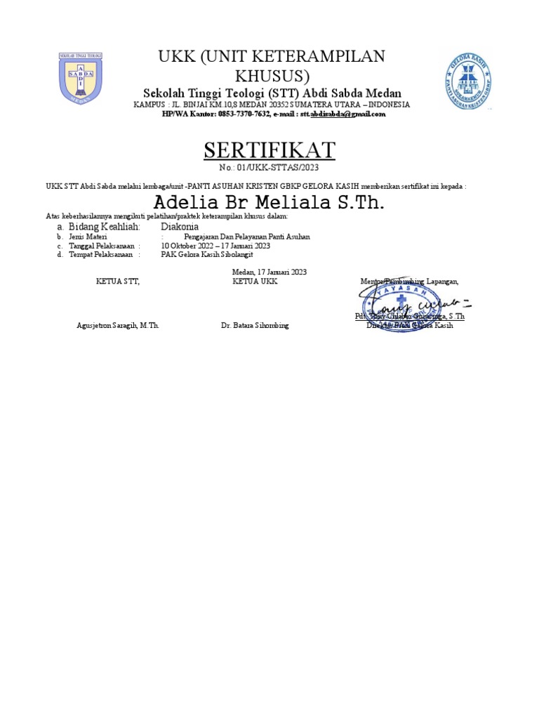 Sertifikat UKK Baru Adel | PDF