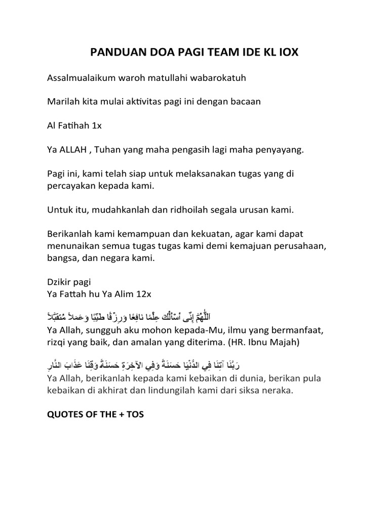 Panduan Doa Pagi Team Ide KL Iox | PDF | Agama & Spiritualitas