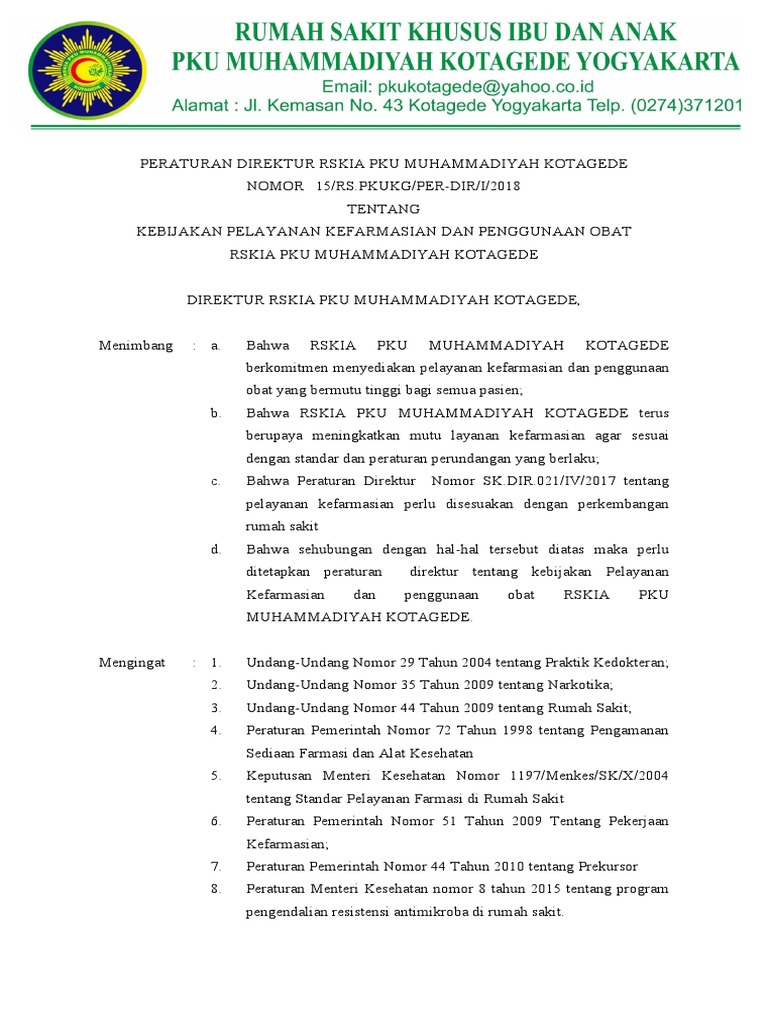 Kebijakan Kefarmasian RSKIA PKU Kotagede | PDF