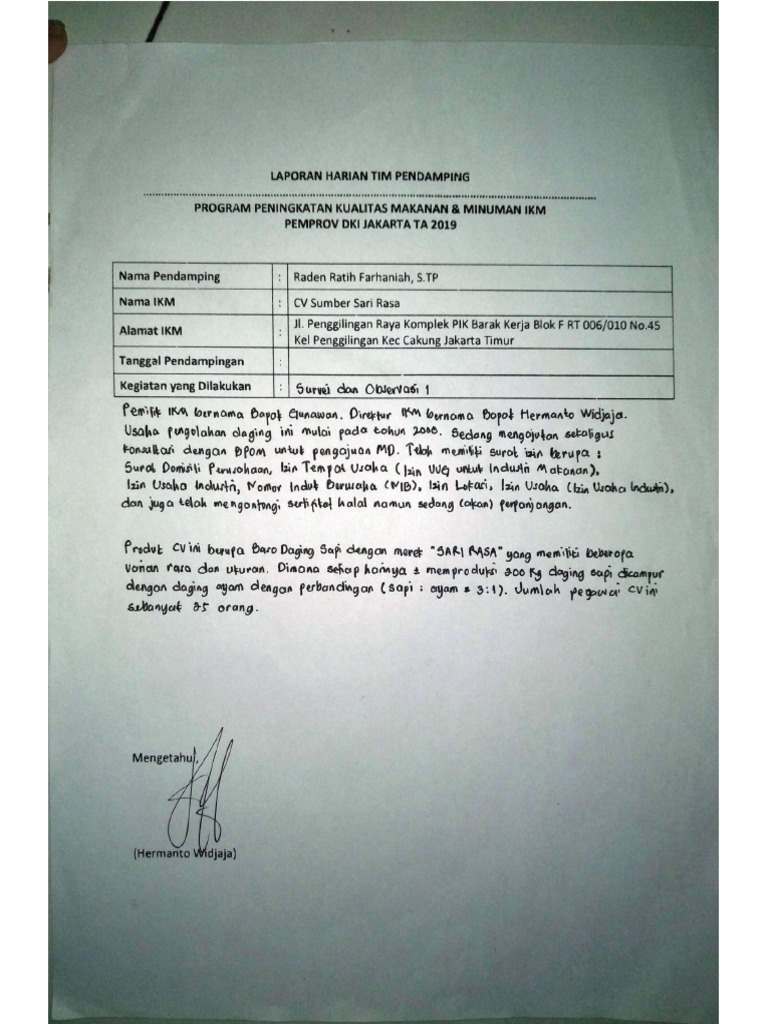 Laporan Sari Rasa | PDF