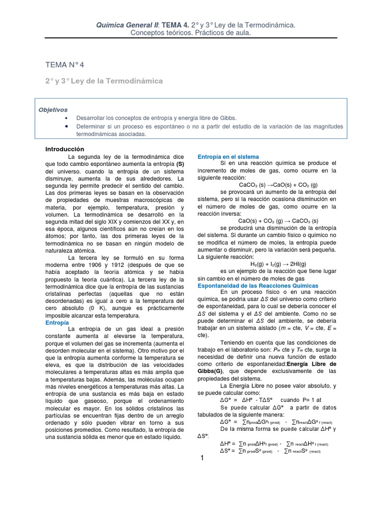 TEMA 4. 2° Y 3° LEY DE LA TERMODINAMIC unsl | PDF | Termodinámica | Gases
