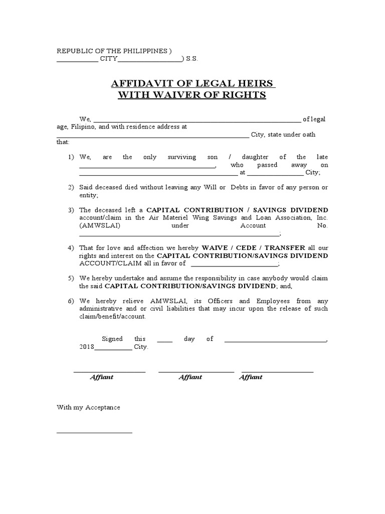 Waiver or Rights Template 1 | PDF | Affidavit | Notary Public