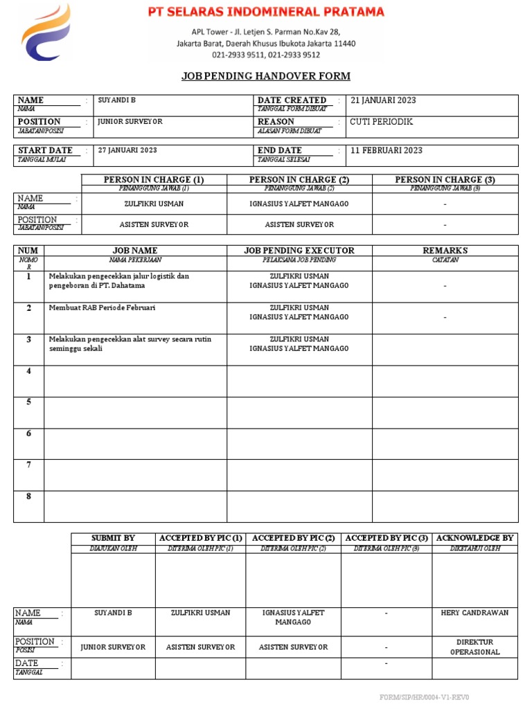 Form JOB PENDING - 2023.01.03 - 2023.01.19 - Nama | PDF
