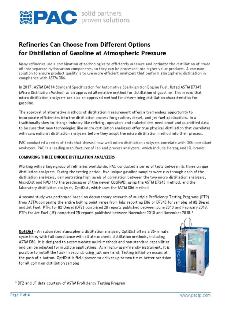 Astm d86 Options For Gasoline Distillation | PDF | Gasoline | Oil Refinery