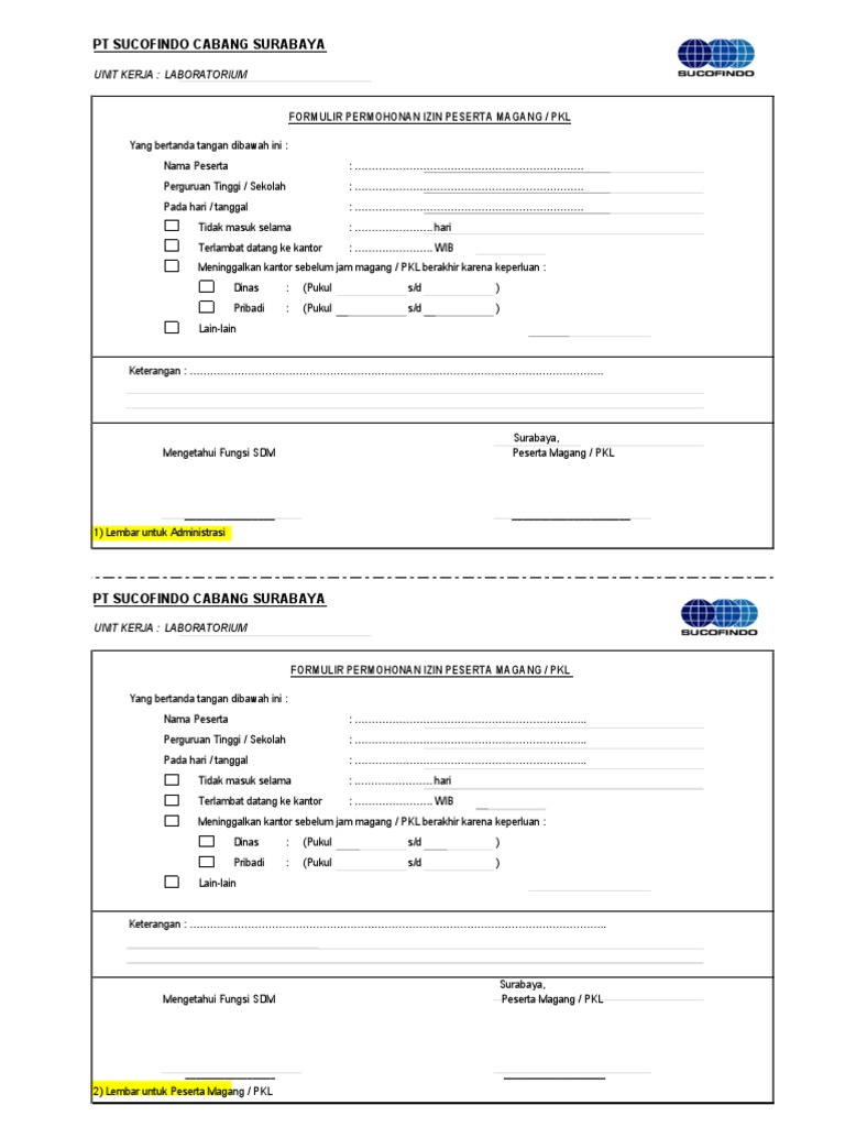 Form Izin Magang PKL | PDF