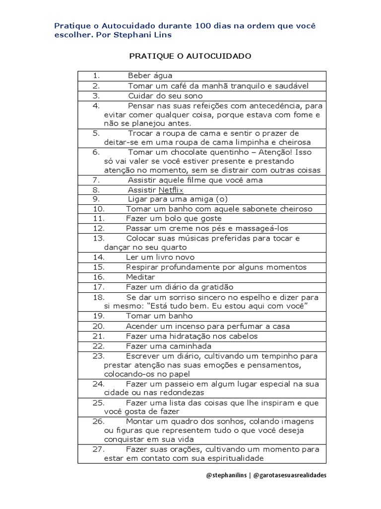 Pratique o Autocuidado | PDF | Autoajuda | Estilo de vida