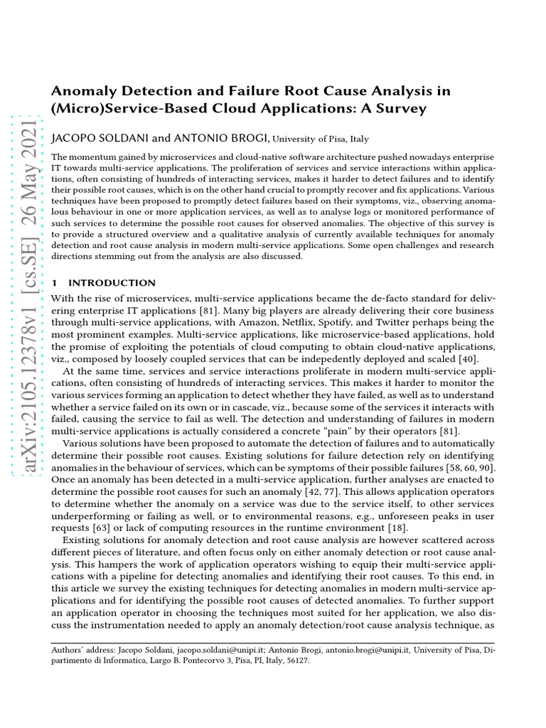 Anomaly Detection and Failure Root Cause Analysis | PDF | Artificial ...