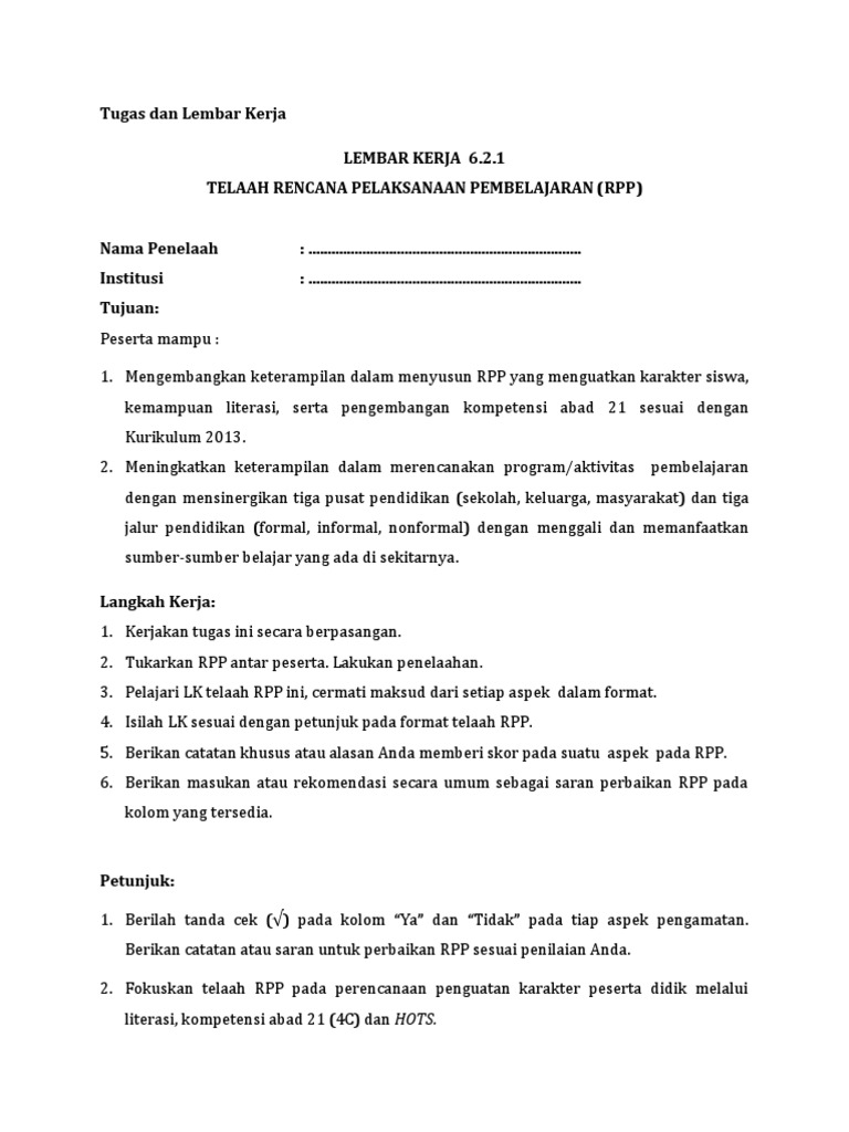 Format Telaah RPP | PDF