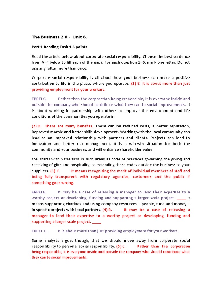 Business - Unit 6 - Progress Test - July 2016 | PDF | Corporate Social ... Business - Unit 6 - Progress Test - July 2016 | PDF | Corporate Social ...
