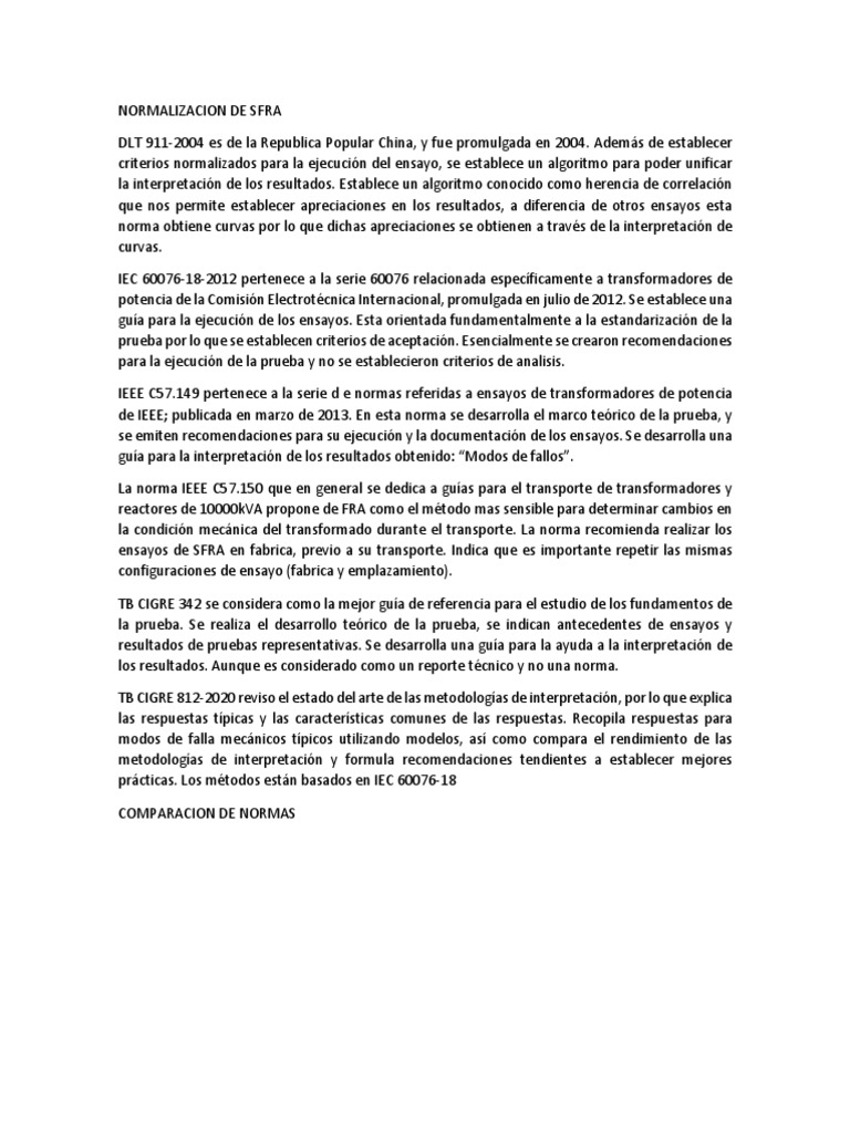 Normalizacion de Sfra | PDF | Transformador | Frecuencia