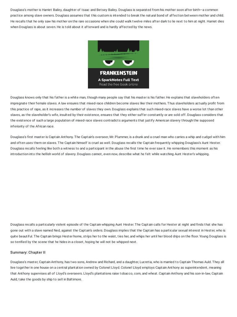 Narrative of The Life of Frederick Douglass Chapters I & II Summary ...