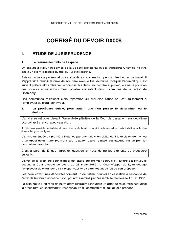 Corrigé Du Devoir D0008: I. Étude DE Jurisprudence | PDF | Juge | Loi ...