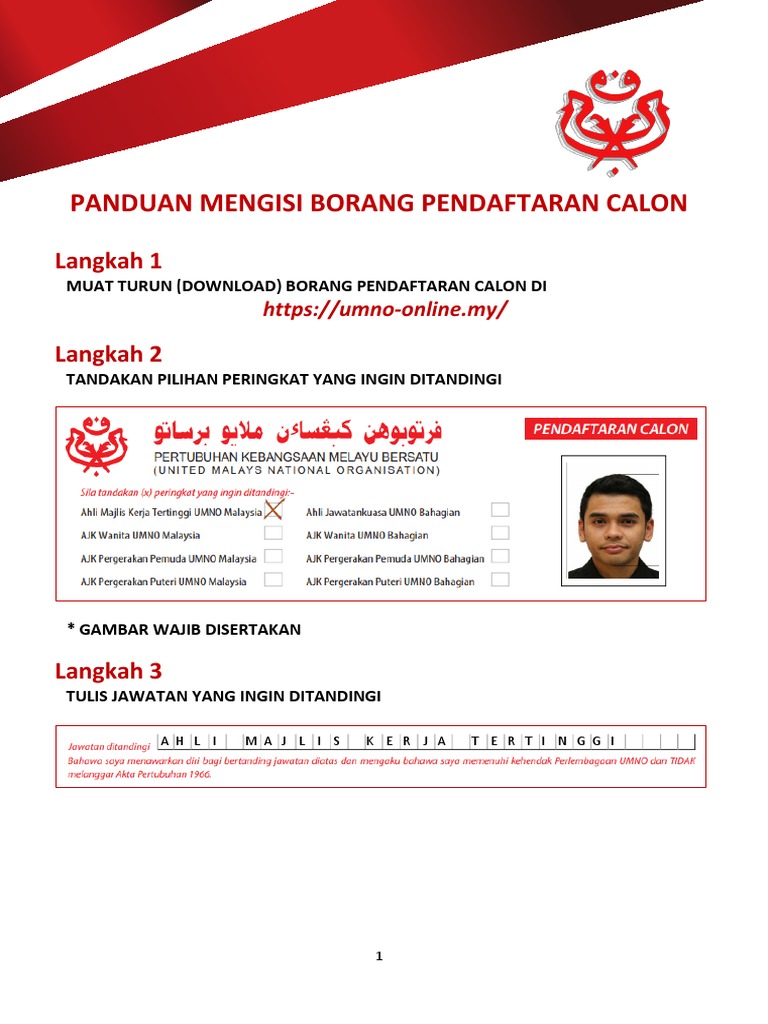 Panduan Mengisi Borang Pendaftaran Calon Pemilihan Umno 2023 | PDF