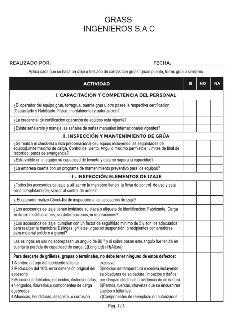 Izaje de Cargas Checklist | PDF