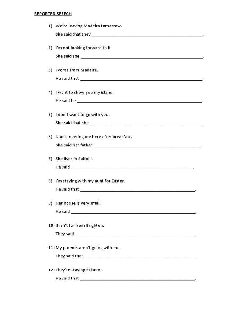 Reported Speech Practice Exercises | PDF | Home & Garden