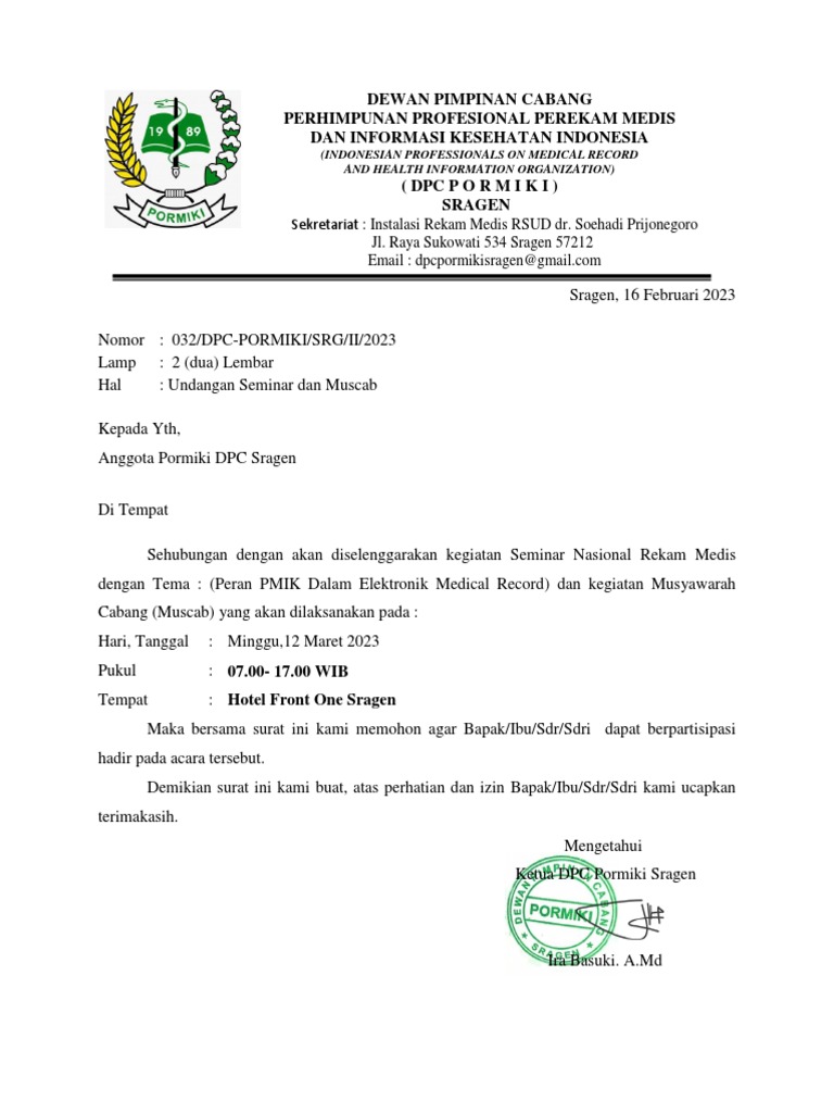 Undangan Seminar Dan Seminar Muscab 20233 | PDF