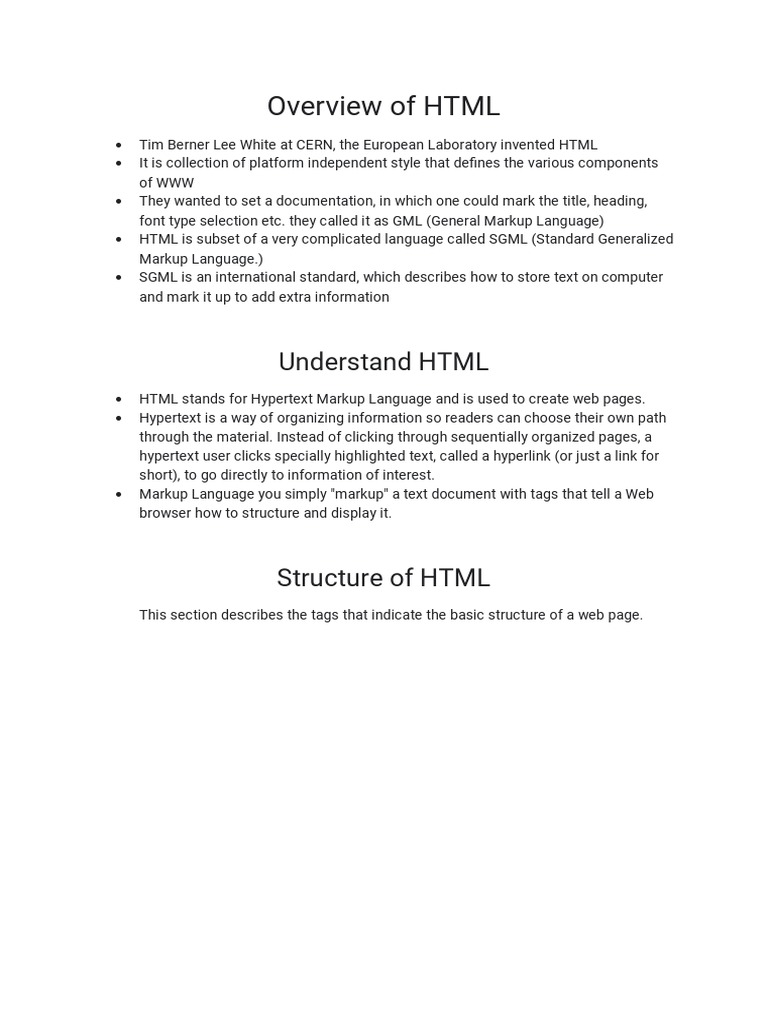 Overview of HTML | PDF | Html | Html Element Overview of HTML | PDF | Html | Html Element