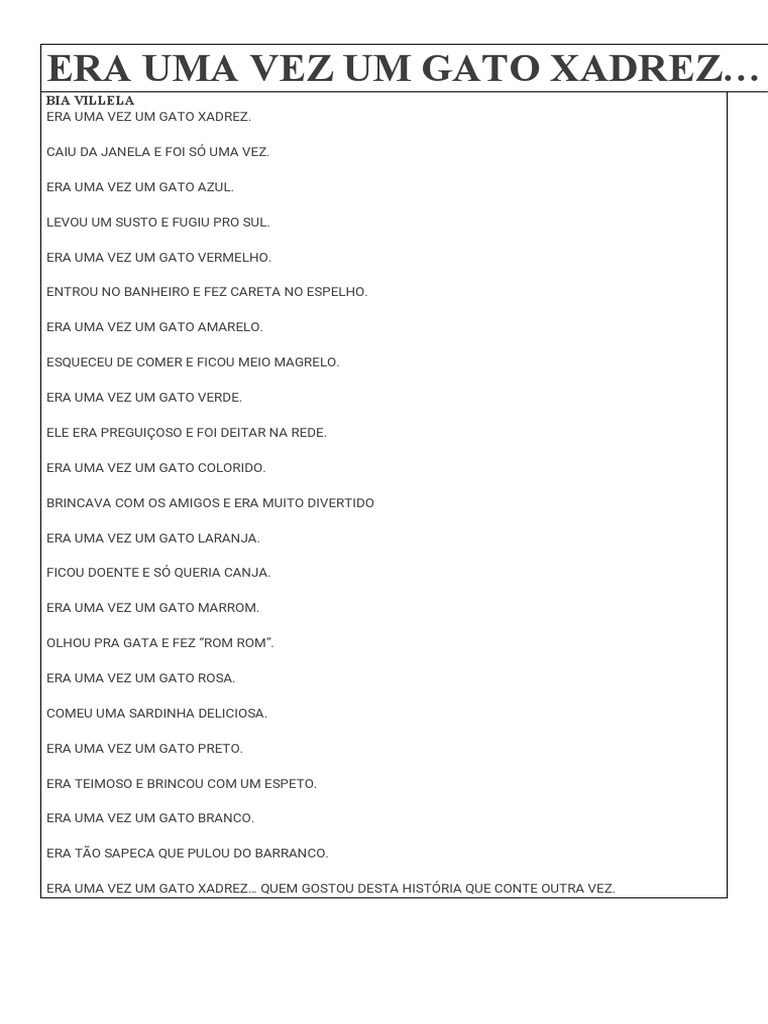 Era Uma Vez Um Gato Xadrez | PDF
