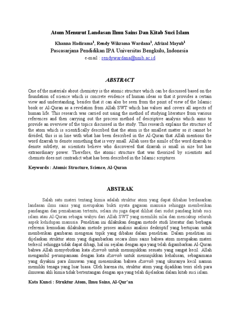 Atom Menurut Landasan Ilmu Sains Dan Kitab Suci Islam | PDF | Filsafat