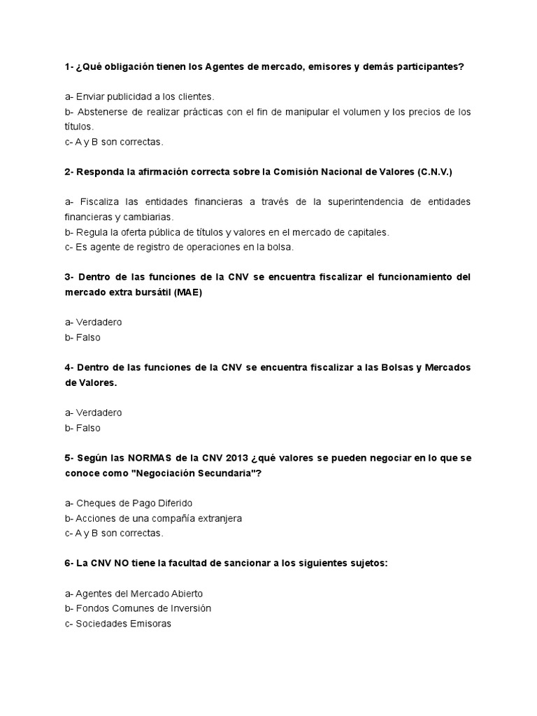 60 Preguntas Repaso Examen Idóneo CNV | PDF | Bolsa | normas internacionales de INFORMACION ...